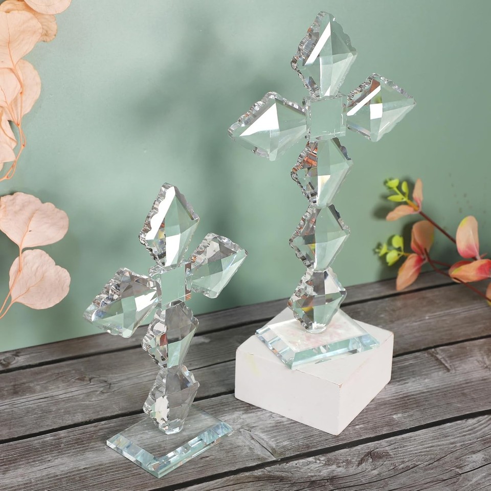 Crystal Standing Cross Figurine, Handmade Glass Religious Decor Holy ...