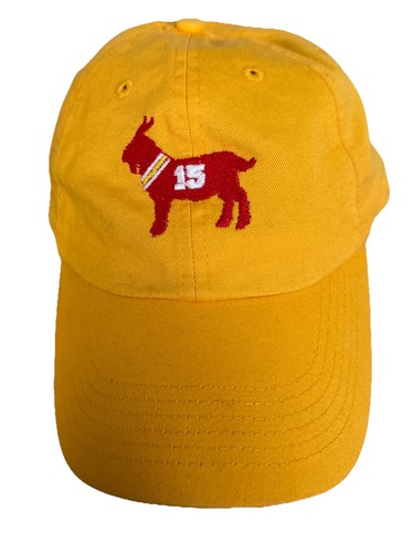 Patrick Mahomes #15 Kansas City Chiefs GOAT Hat Dad Cap Yellow Red NFL ...