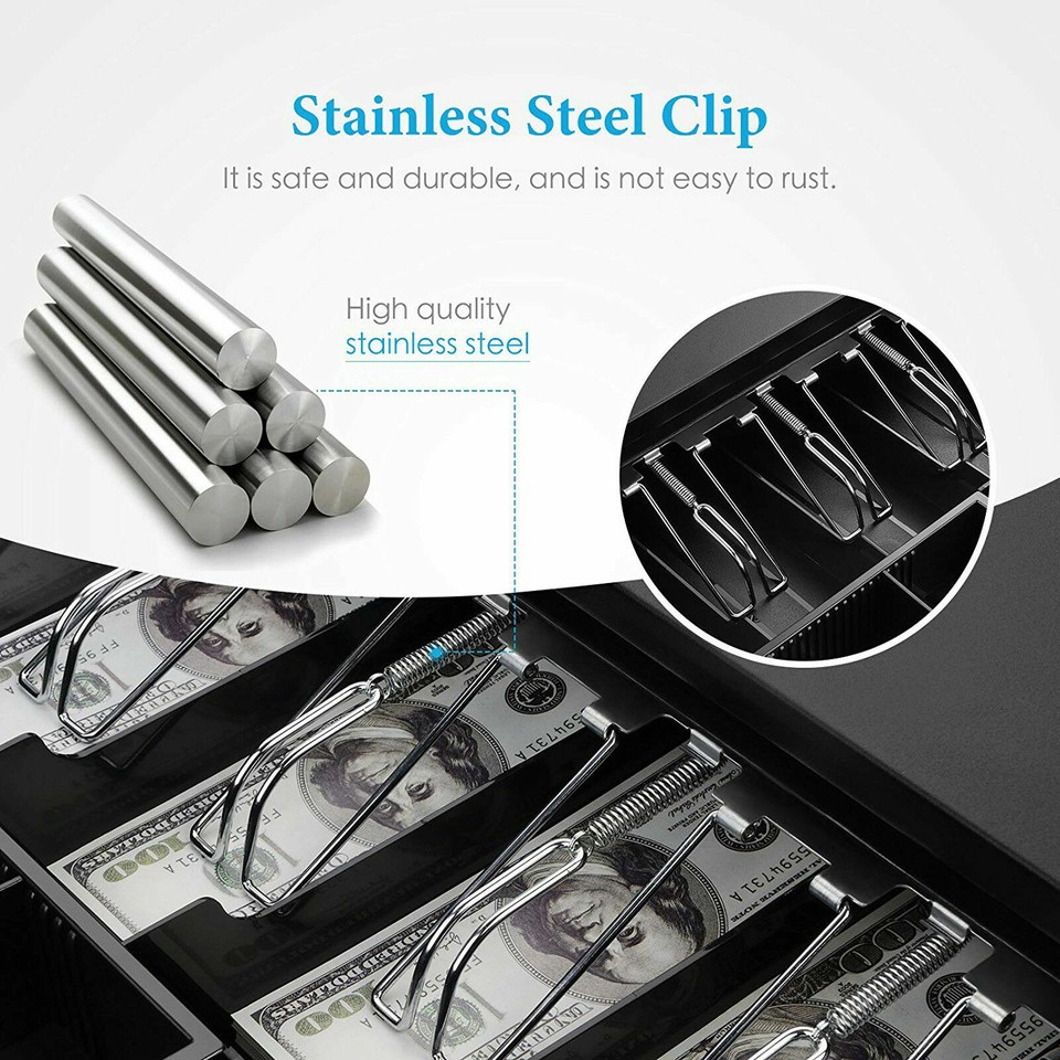 New Cash Drawer Register Heavy Duty Removable Tray Till Draw 5 Bills 5 ...