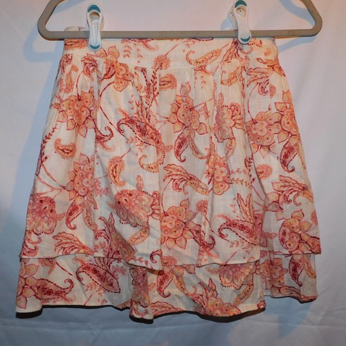 Express women's ivory pink linen-blend print tiered ruffle mini skirt 2 ...