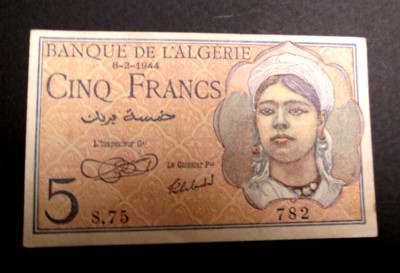 1944 Algeria 5 Francs Banque Note. UNC. PM34 | eBay