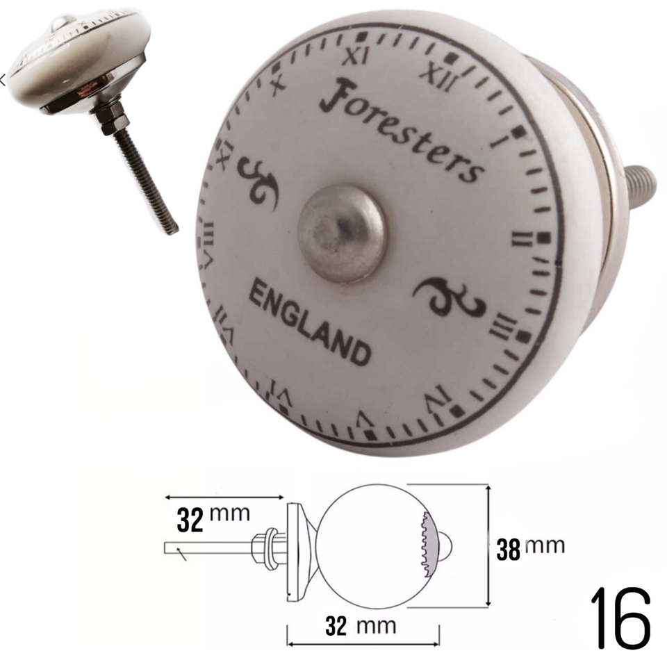 CLOCK FACE Door Knobs Vintage Shabby Chic Ceramic Handles Cupboard ...