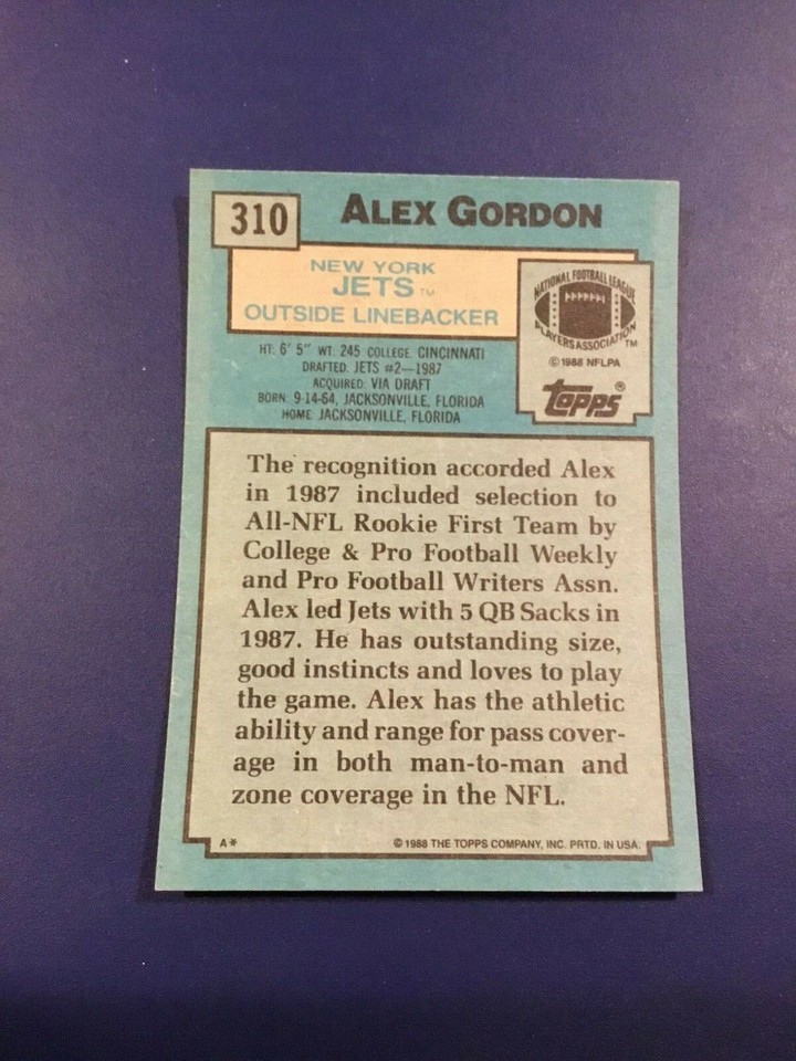 1988 Topps # 310 ALEX GORDON New York Jets LAST ONE ! | eBay