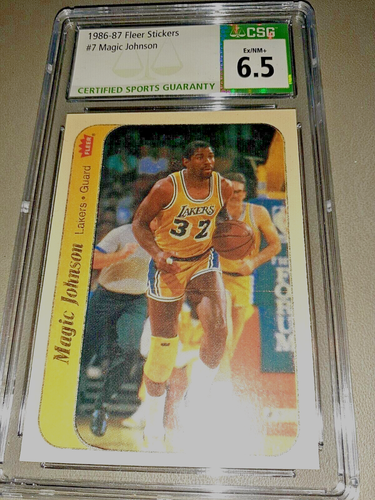 "86-87"- Fleer Sticker #7- Magic Johnson- CSG 6.5 EX/NM+ | eBay