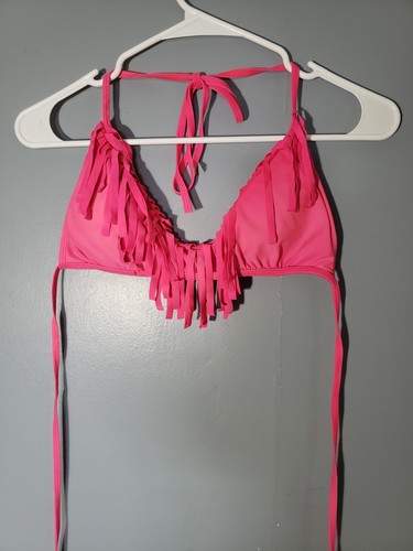 WetSeal Hot pink STring Bathing Suit Top w Tassels Sz M Nylon Spandex ...