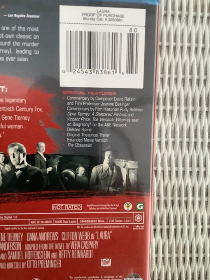 Laura 1944 - 20th Century Fox Studio Classics All Region Blu-Ray GENE ...