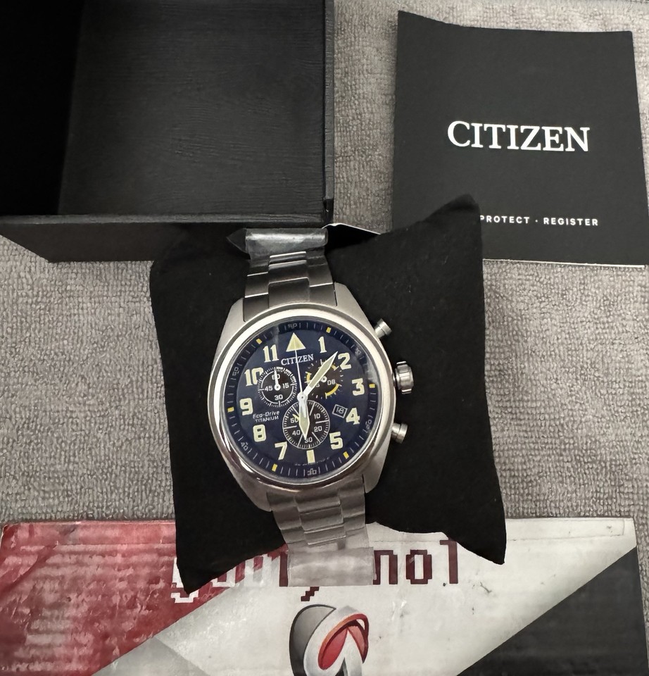 Citizen Garrison Super Titanium Chronograph Eco-Drive Blue Dial Mens ...