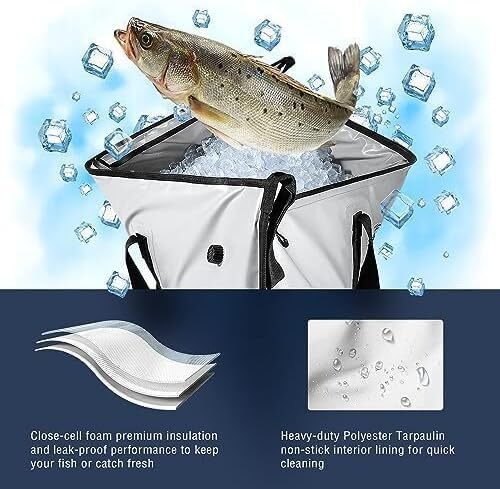 Waterproof Fish Kill... Insulated Fish Cooler Bag 20×18in Fish Bait Bag ...