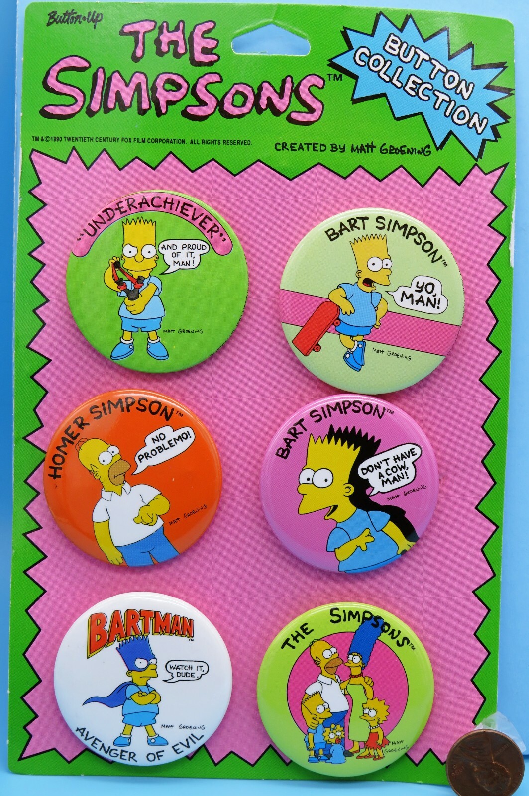 THE SIMPSONS BUTTON Set of 6 vtg '90 Bart Homer Lisa Marge BARTMAN ...