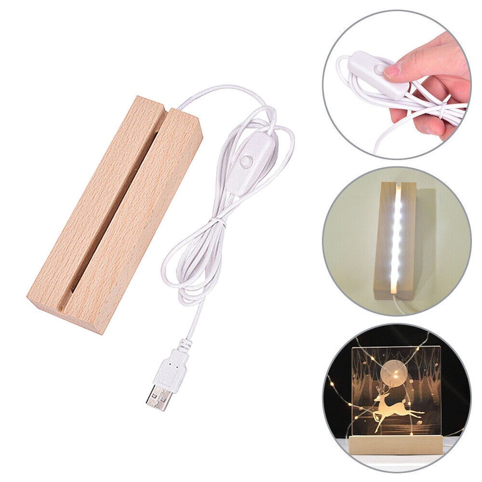 Rectangle LED Lights Display Base Crystal Wooden Stand for Resin Art ...
