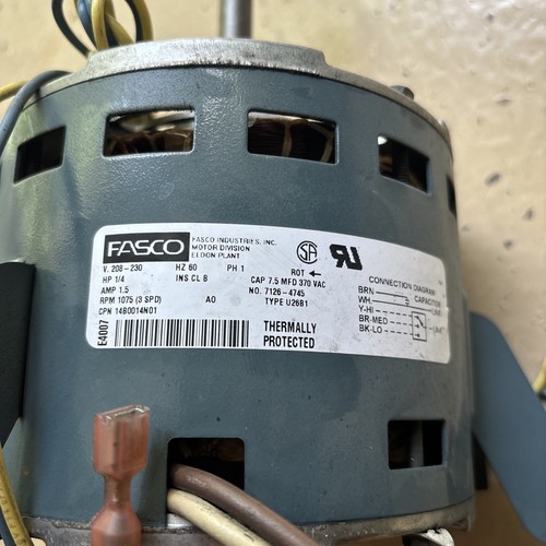 Fasco 1PH Motor 1/4HP 208-230V 1075RPM Type U26B1 | eBay