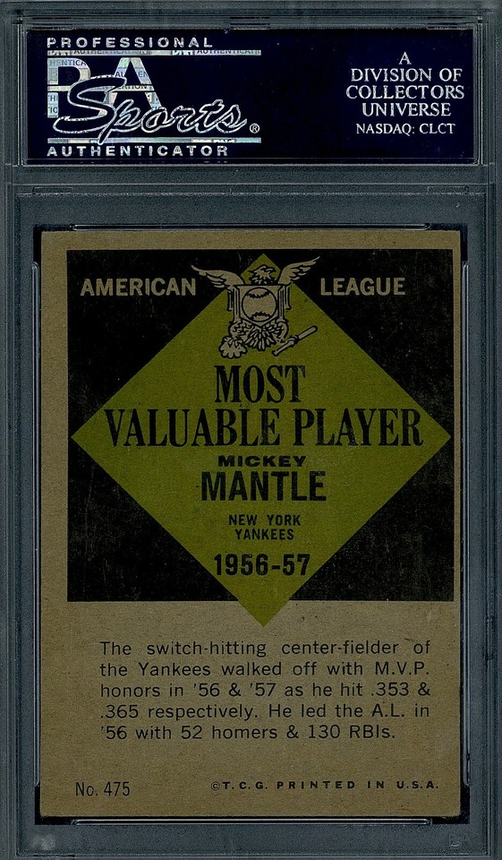 1961 Topps Mickey Mantle MVP #475 PSA 5 | eBay