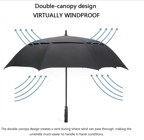 47" Black Automatic Open Stick Golf Umbrella & Sheath Double Canopy ...