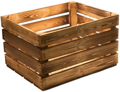 BURNTWOOD TOURCHED WOOD VINTAGE WOODEN APPLE CRATE RUSTIC OLD BUSHEL ...