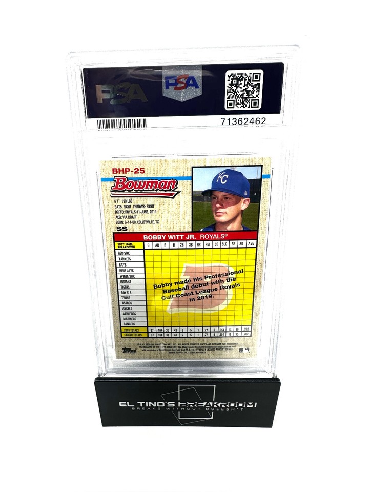 BOBBY WITT JR 2020 Bowman Heritage #25 Prospects PSA 9 BHP-25 KANSAS ...