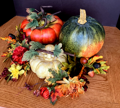 Multi-Color Fall/Autumn Pumpkins with (5) Picks of Leaves, Flowers ...