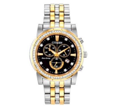 Citizen AT2454-65E Eco-Drive Chronograph Crystal Black Dial Two-Tone ...