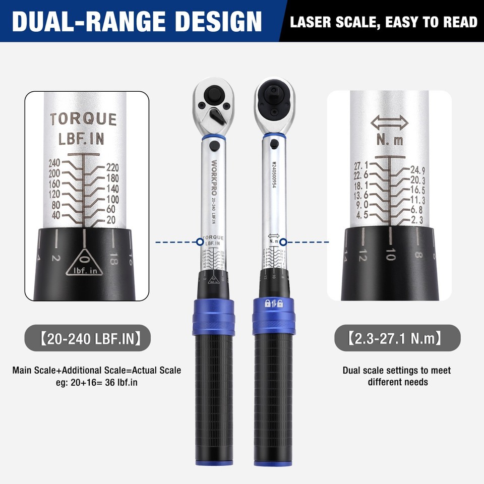 WORKPRO 1/4" Drive Click Torque Wrench 14PCS Inch Pound Torque Wrench ...