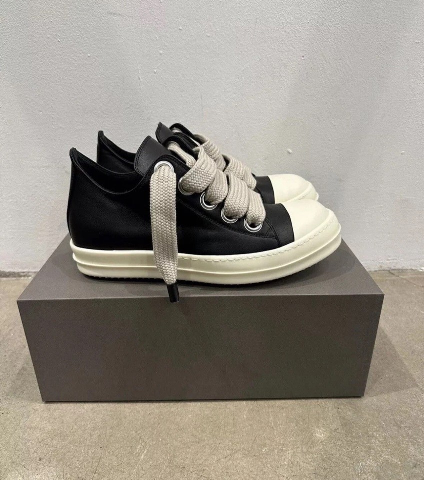 Rick Owens Porterville Jumbo Laces Low Top Sneakers “BLACK CREAM ” (12/ ...
