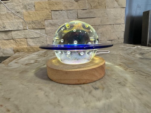 Vintage Correia Saturn Art Glass Paperweight signed W/lighted base | eBay