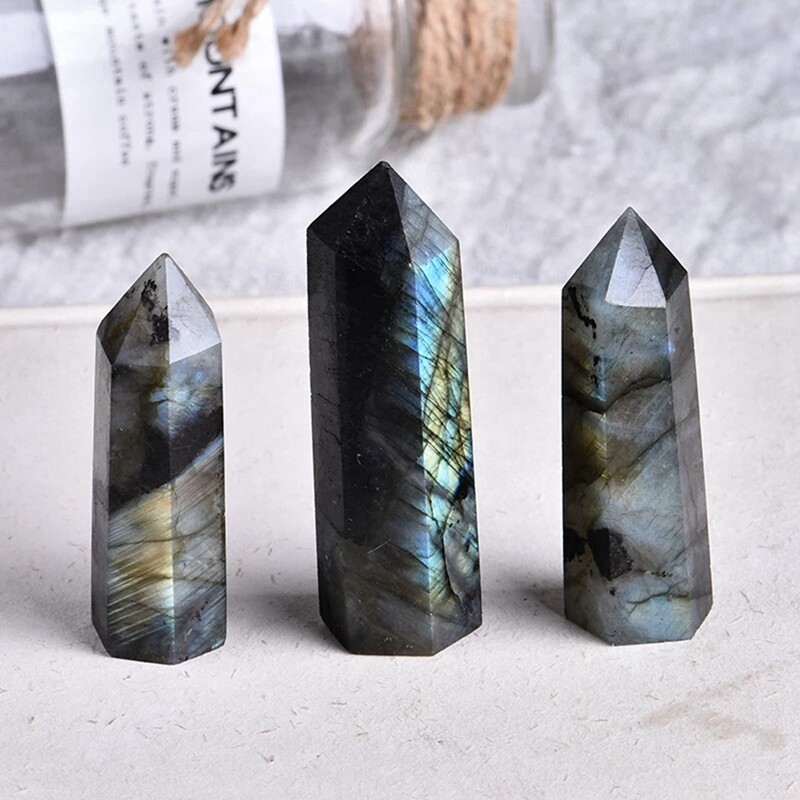 2X(Moonstone Crystal Column Natural Labradorite Quartz Obelisk Crystal ...