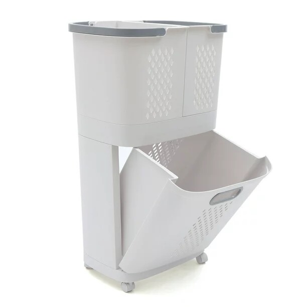 2 Tier Rolling Laundry Basket Moveable Household Laundry Basket W Wheel ...