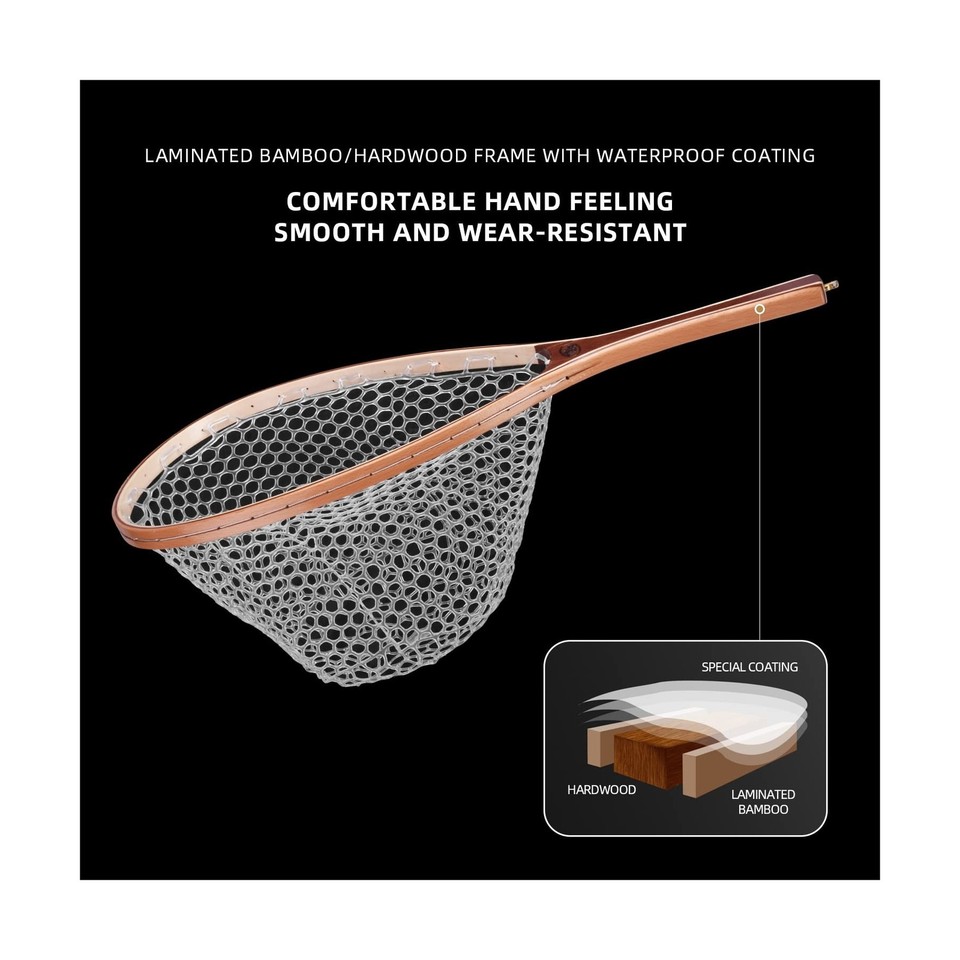 SF Fly Fishing Landing Net Soft Rubber Mesh Trout Net Catch and Release ...