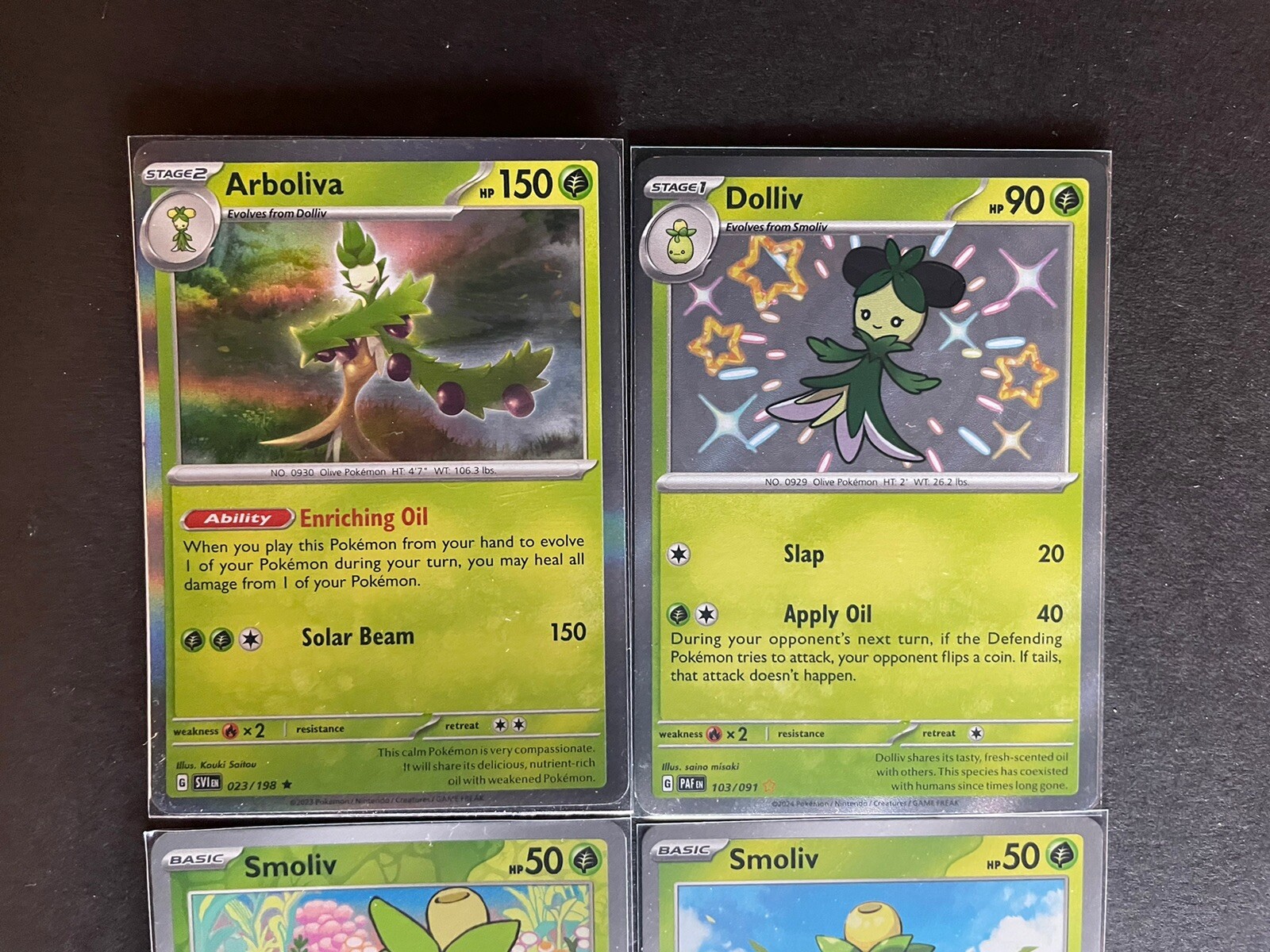 Arboliva HOLO+Dollov SHINY Rare+Smoliv (x2/1 Rev HOLO) 4-card Pokemon ...