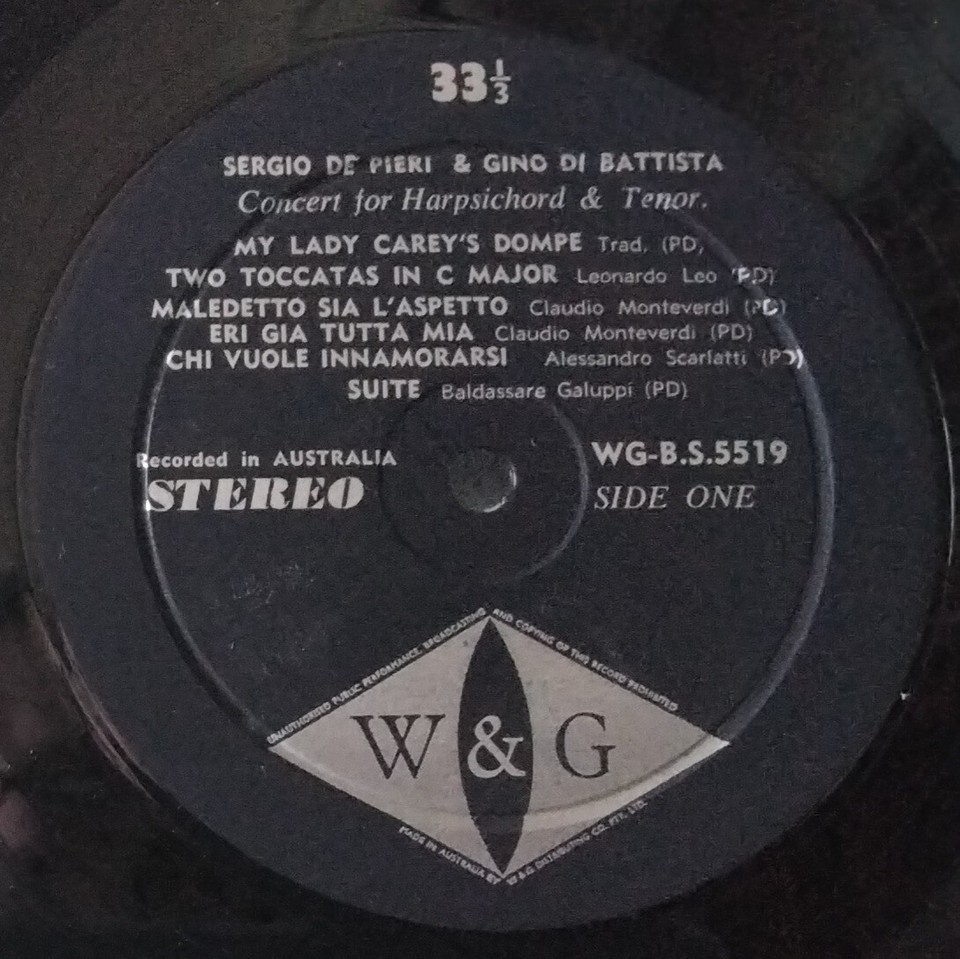W & G WG.B.S.5519 SERGIO DE PIERI, GINO DI BATTISTA Concert Harpsicord ...
