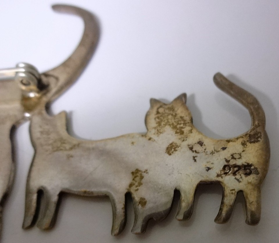 Vintage Modernist 925 Sterling Silver Mother Cat with Kittens Pin ...