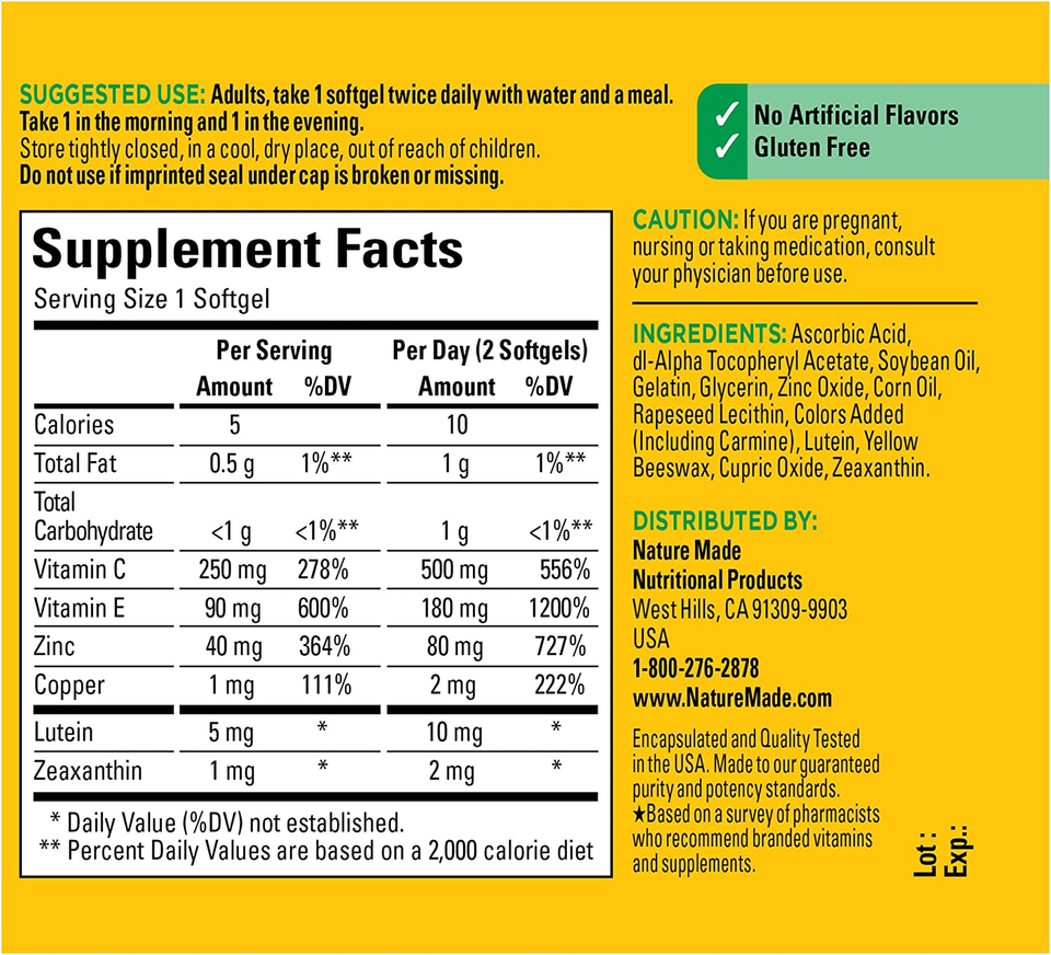 Nature Made Vision - Eye Vitamins with Lutein & Zeaxanthin - AREDS 2 ...
