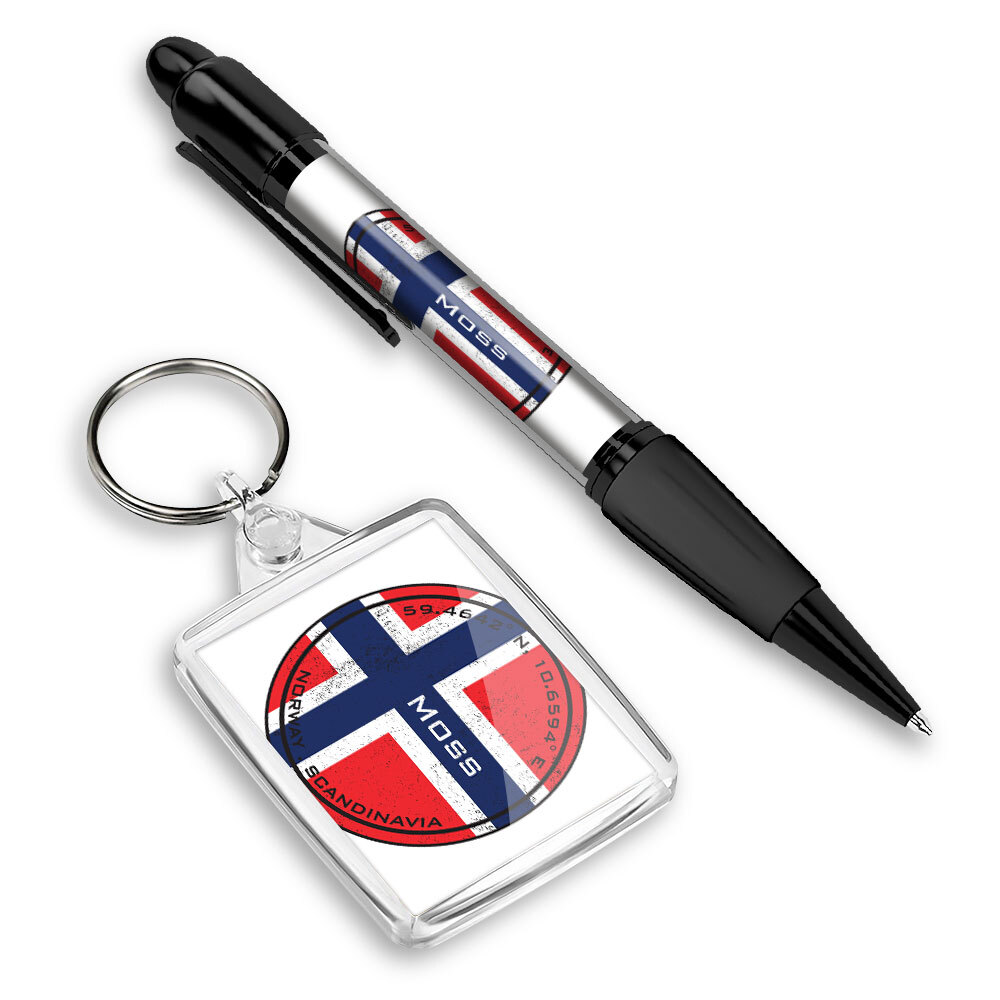 1 Pen & 1 Rectangle Keyring Moss Norway Flag Norwegian Travel #59079 ...