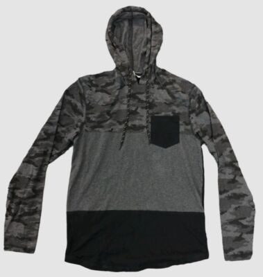 $20 Distortion Clothing Men's Gray/Black Camo Pullover Hooded Sweater ...