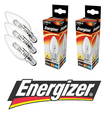 Energizer Halogen Candle Bulbs 20w = 25w 33W = 40W 48w = 60 WATT BC B22 ...