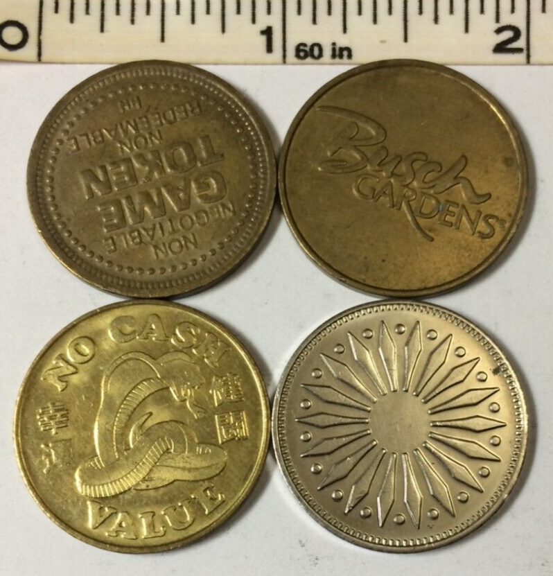 #1623 - LOT OF (4) TOKENS * SPORTSWORLD GALAXY * SEA WORLD * THE WELL ...