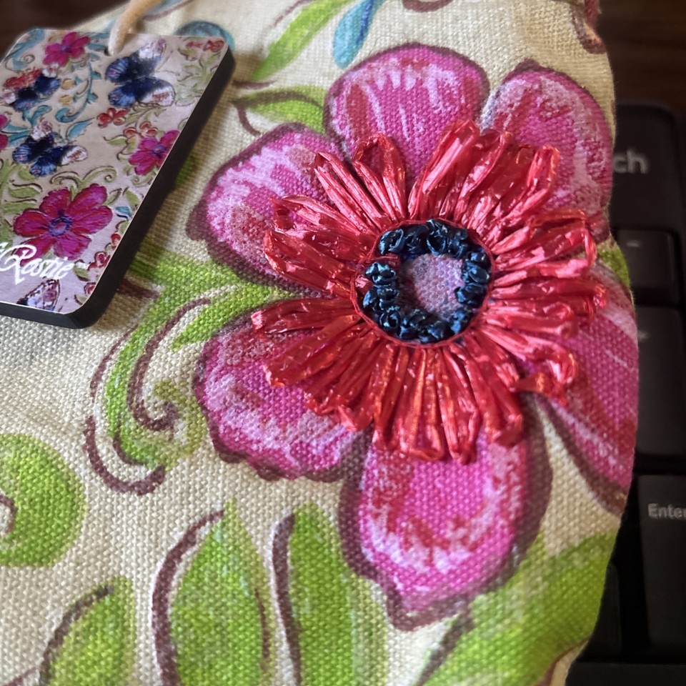 Kate McRostie Floral Butterfly Hand Painted Canvas Purse shoulder Bag ...