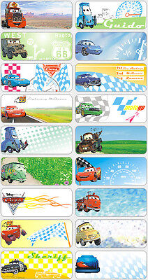 18 Pixar cars Personalised name Label 4.6x1.8cm Sticker kids book vinyl ...