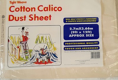 3 Calico Close Plain Weave Cotton Dust Sheet 12ft x 9ft / 3.66m x 2.70m ...