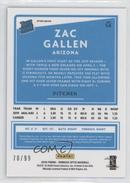 2020 Panini Donruss Optic FOTL Purple Pandora Prizm /99 Zac Gallen ...