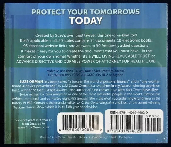 NEW Suze Orman Protect Your Tomorrows Today CD-ROM Must-Have Documents ...