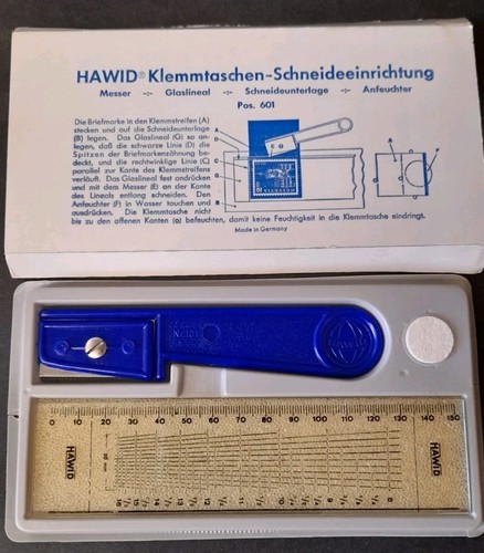 Hawid Stamp Mount Cutter incl. Knife, Glass Ruler, Moistening Pad ...