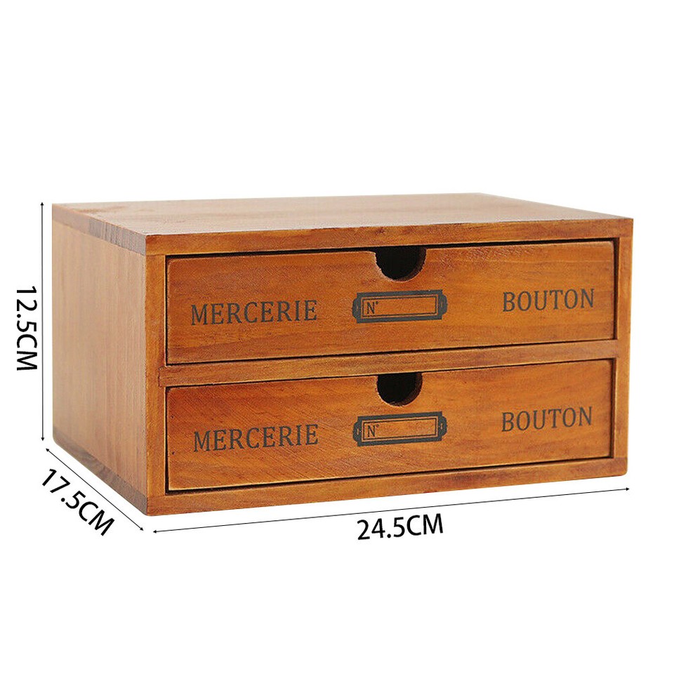 Vintage Style Wood Storage Unit Drawers Chest Tabletop Organiser Shabby ...