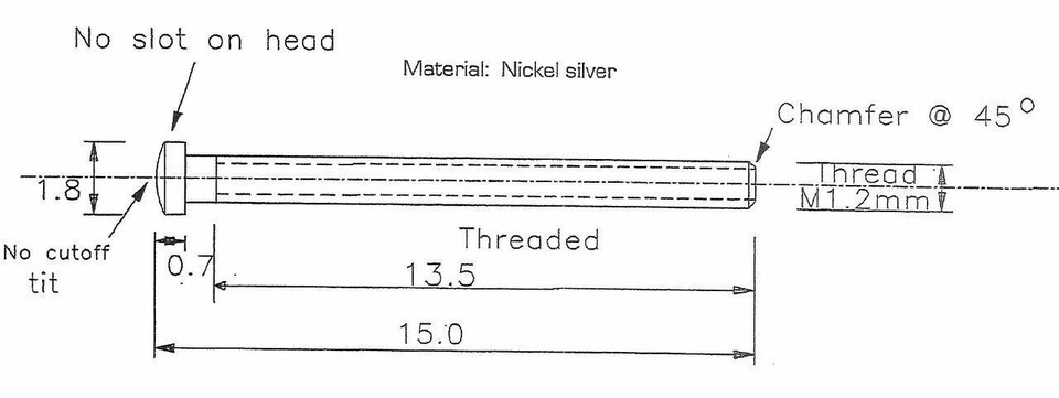 Rimless Screw No-Slot; 1.2mm Thread, 2.0mm Head, 15mm Length #SM619 100 ...