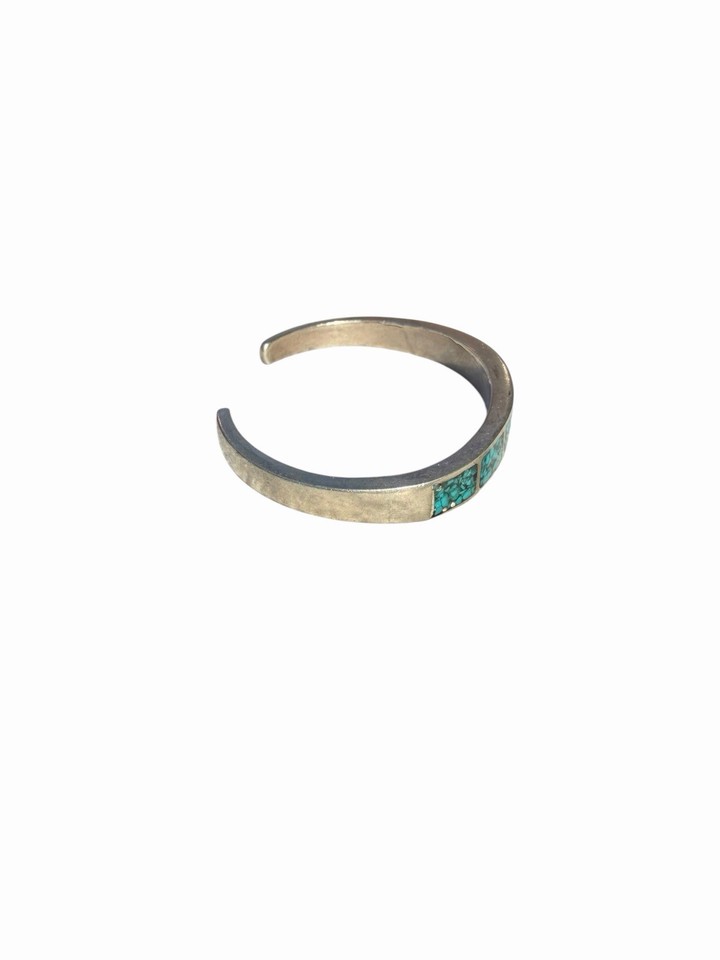 Zuni 925 Sterling Silver Crushed Turquoise Channel Inlay Cuff Bracelet ...