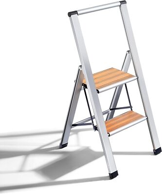Step Ladder 2 Step Folding, Decorative Beautiful Bamboo &Silver ...