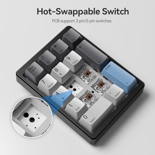 Kisnt Mechanical Number Pad Hot Swappable Numpad Wired USB 17 Keys ...