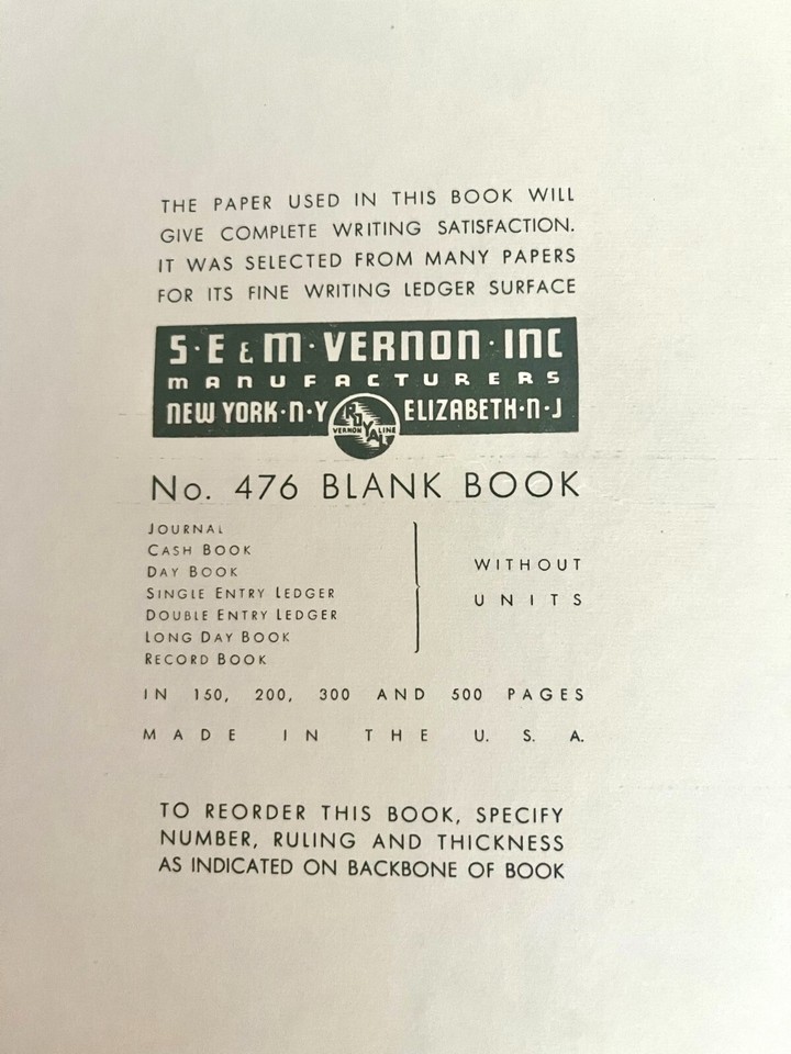 Vintage S.E.& M. Vernon Record Book #476 Blank Book READ Green/Red | eBay