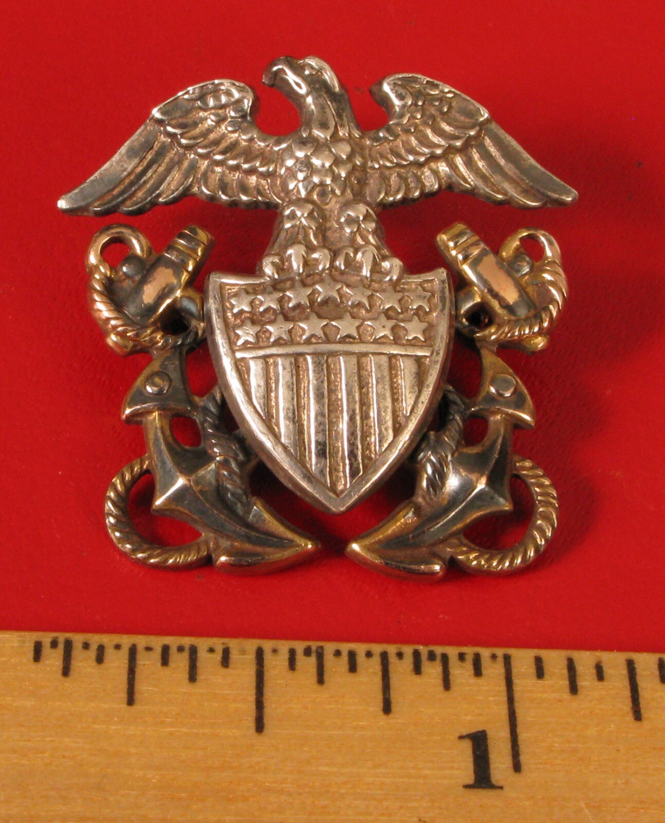 STERLING SILVER GOLD FILLED US NAVY BADGE INSIGNIA EAGLE BROOCH ANCHOR ...