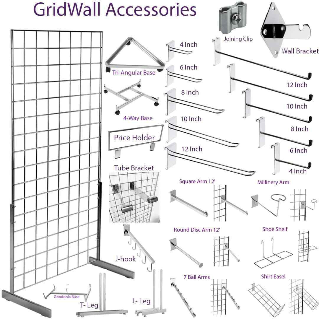 GRIDWALL PANEL GRID MESH HOOKS PRONGS CHROME ACCESSORIES SHOP DISPLAY ...