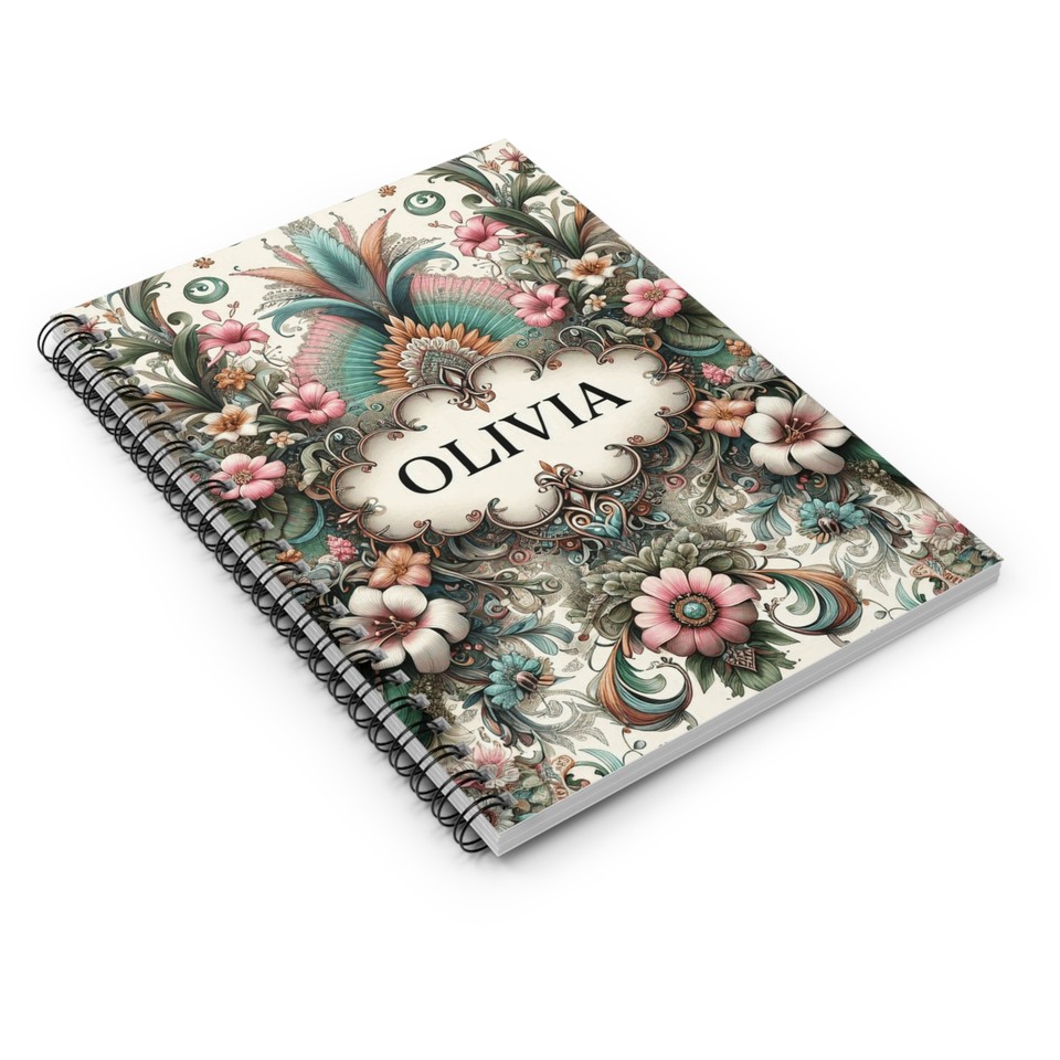 Spiral Notebook Ruled Line Personalized OLIVIA Stunning Design 7, Gift ...